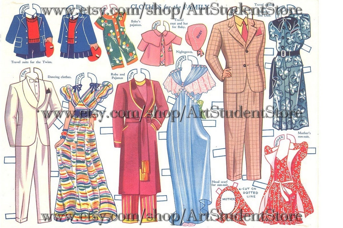 Pdf Instant Digital Vintage Paper Doll Family and Their | Etsy