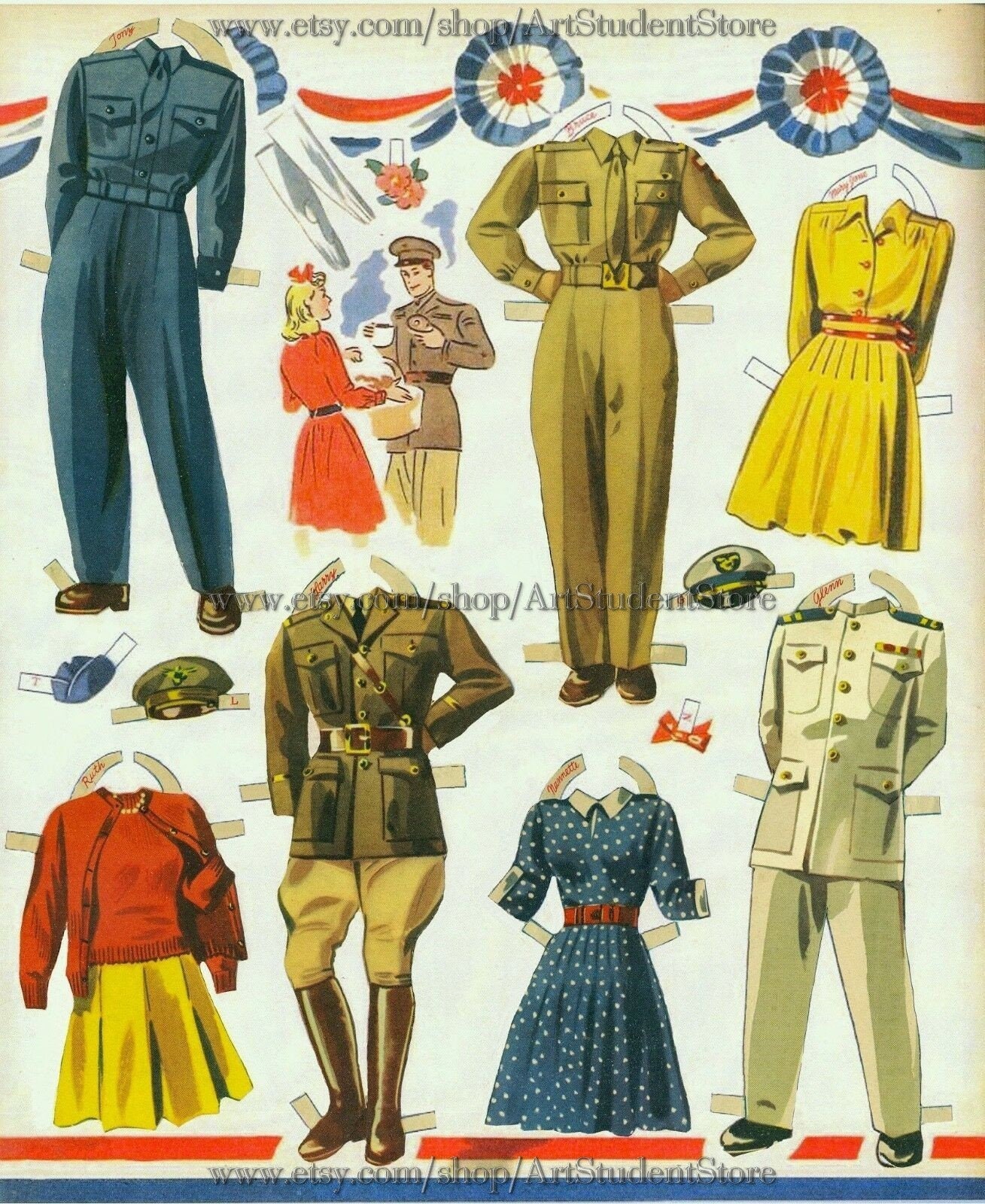 Pdf Printable Digital, Vintage Paper Dolls Soldiers and Sailors House ...