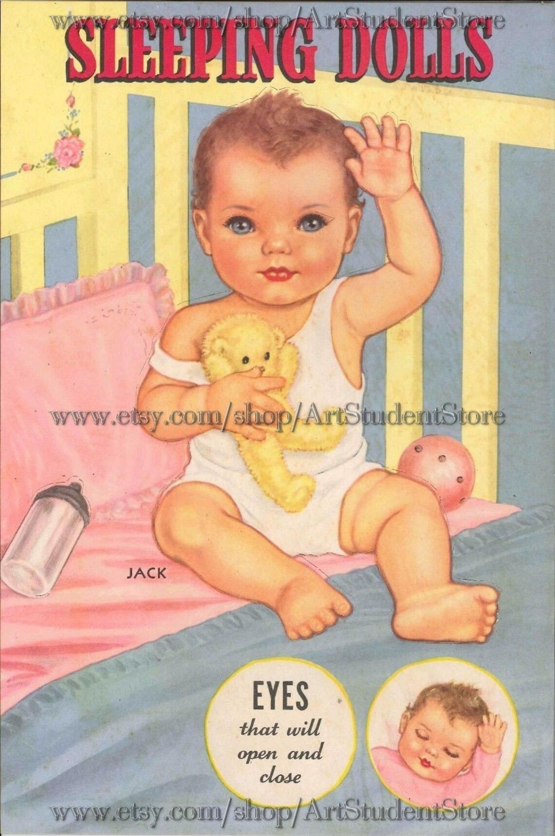 Pdf Printable Digital, Vintage Paper Dolls Toddler Sleeping Dolls 1945 ...