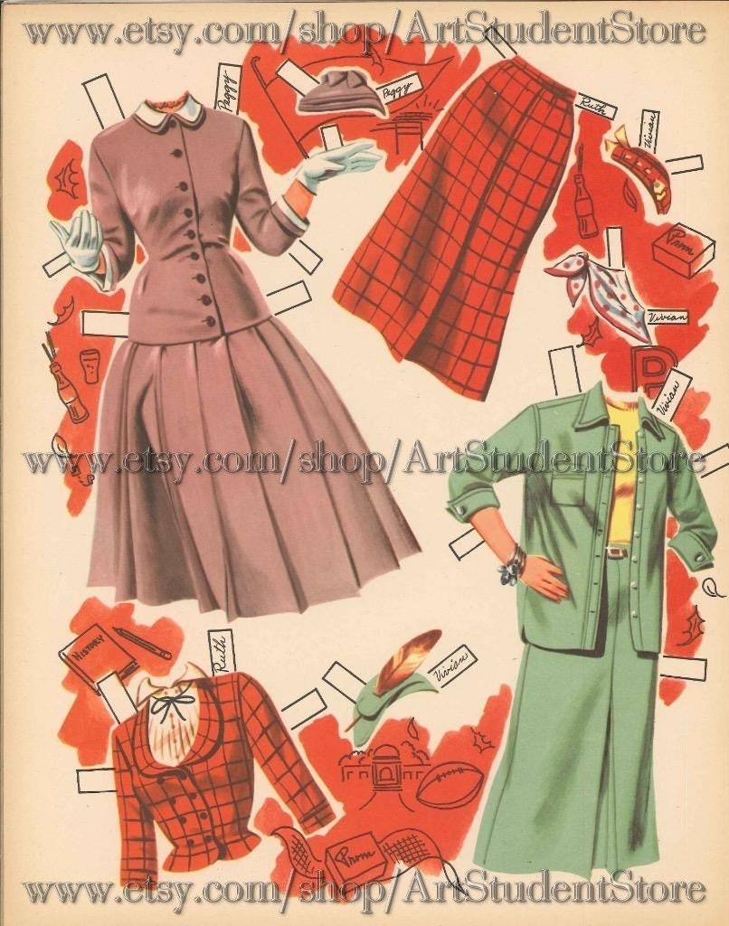 Printable Digital Pdf Instant Vintage Paper Dolls Prom 1952 - Etsy UK