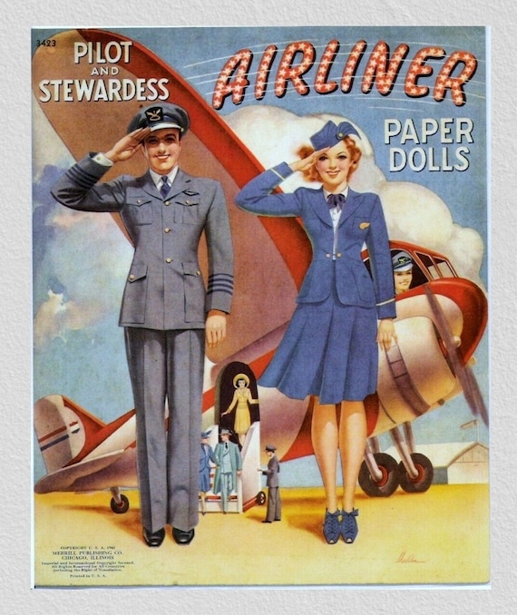 Digital Paper Dolls Download Pdfretro Airliner Pilot and - Etsy