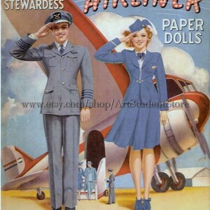 Digital Paper Dolls Download Pdf,retro Airliner Pilot and Stewardess - Etsy