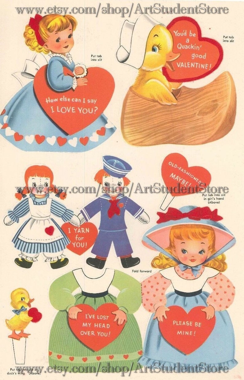 Pdf Printable Digital, Vintage Paper Dolls Valentines 1951 - Etsy