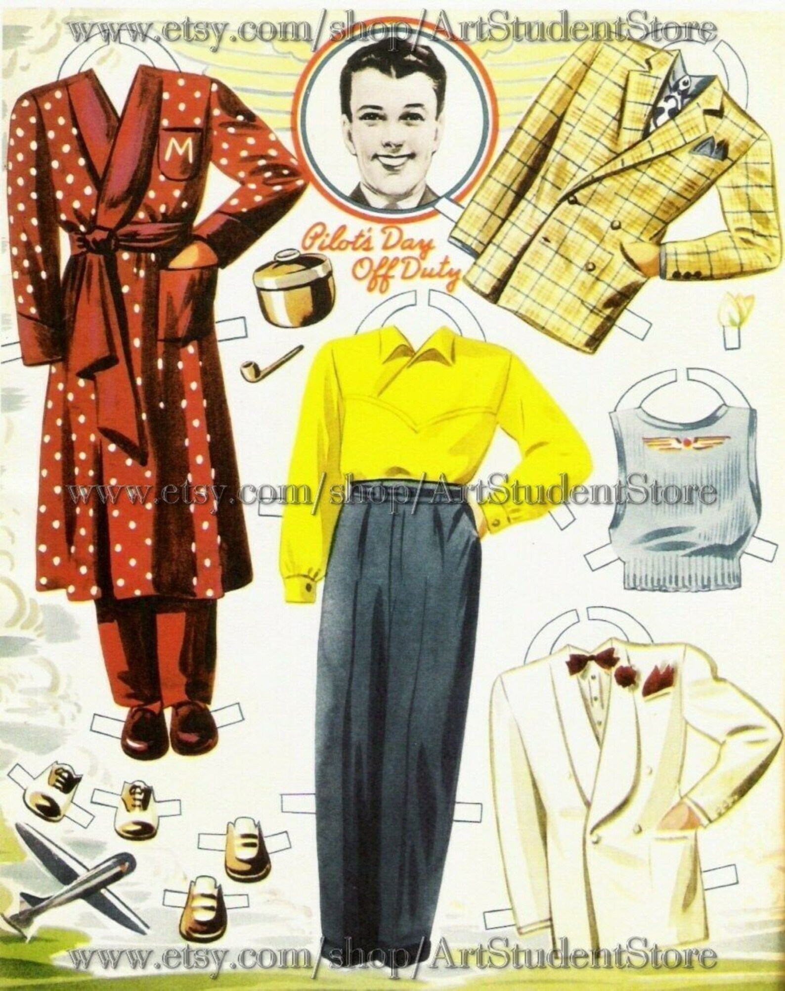 Digital Paper Dolls Download Pdfretro Airliner Pilot and - Etsy