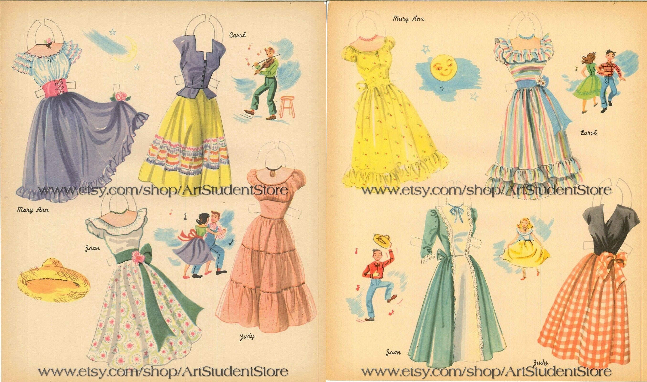 Girl Paper Doll Vintage Paper Dolls Merry Teens C. 1950s | Etsy
