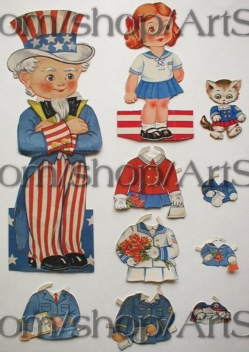 Pdf Printable Digital, Vintage Uncle Sam Little Helpers Paper Dolls ...