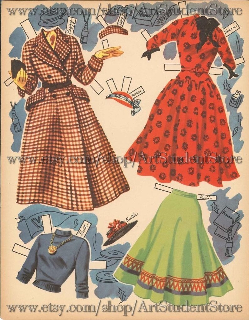 Printable Digital Pdf Instant Vintage Paper Dolls Prom 1952 | Etsy