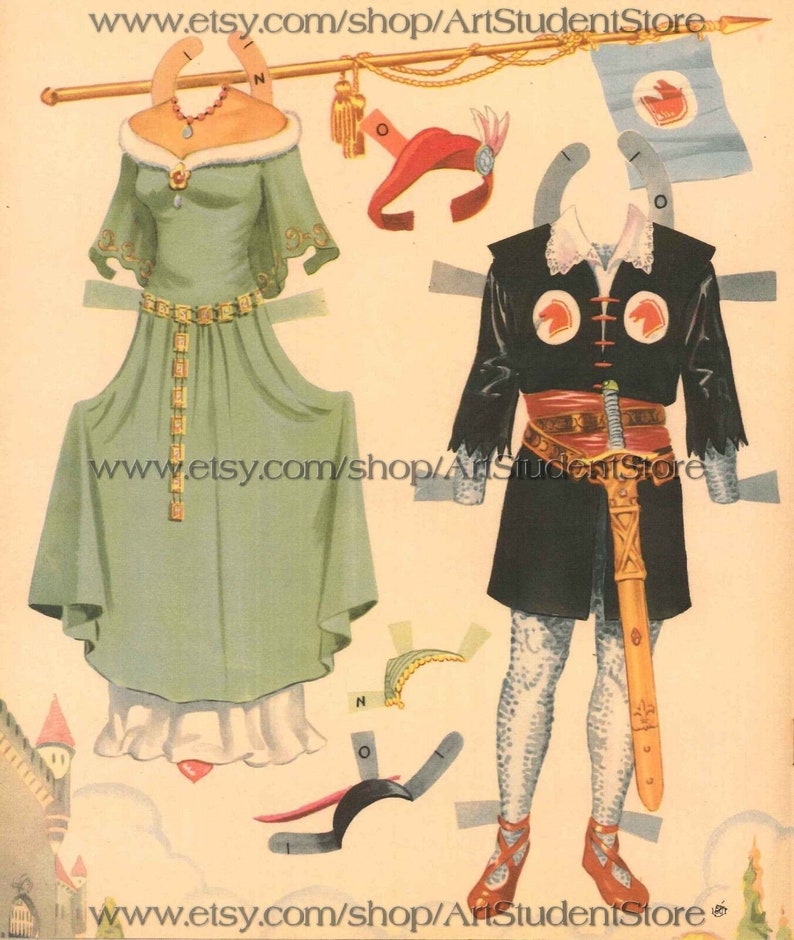 Printable Pdf Vintage Paper Dolls Prince Valiant and Princess - Etsy