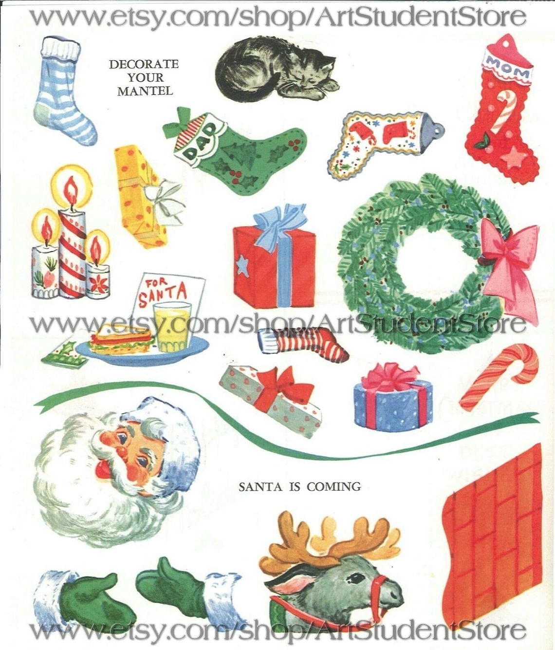 Pdf Printable Digital Vintage Santas Holiday Activity Sticker - Etsy