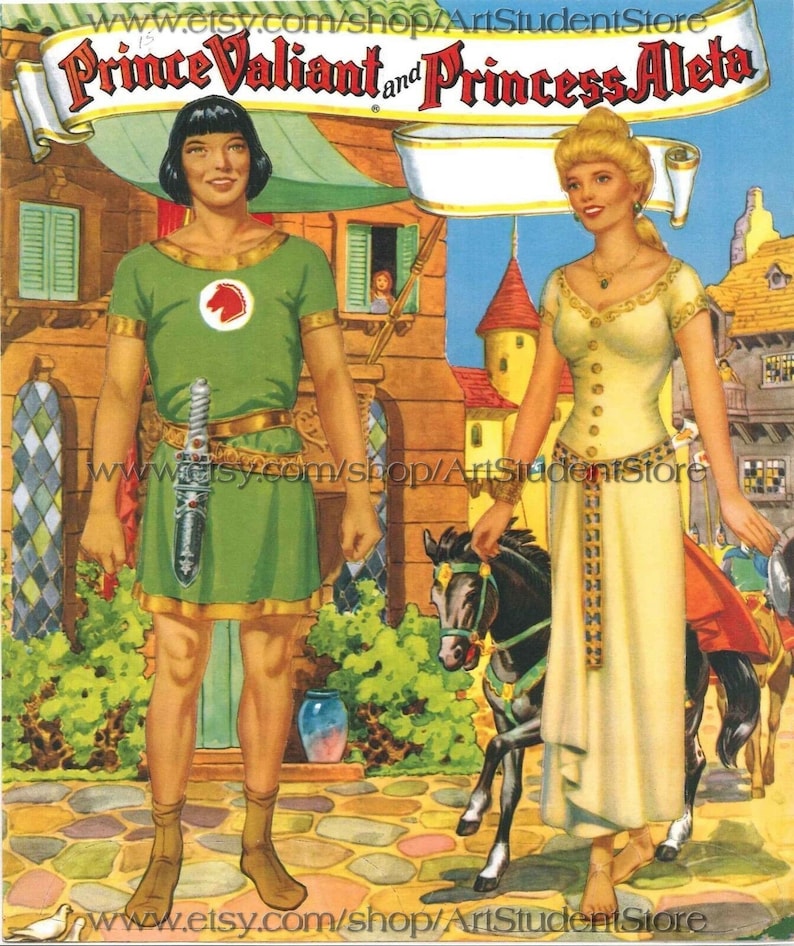 Printable Pdf Vintage Paper Dolls Prince Valiant and Princess Aleta - Etsy