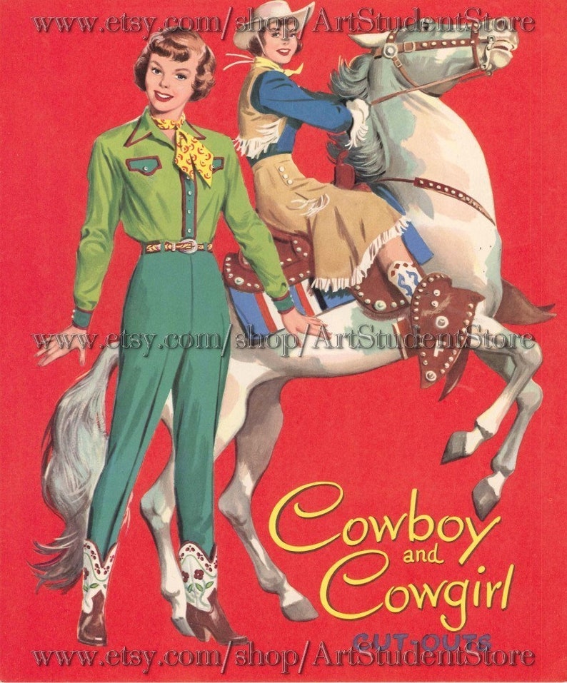 Pdf Printable Digital Vintage Paper Cowboy and Cowgirl 1955 | Etsy
