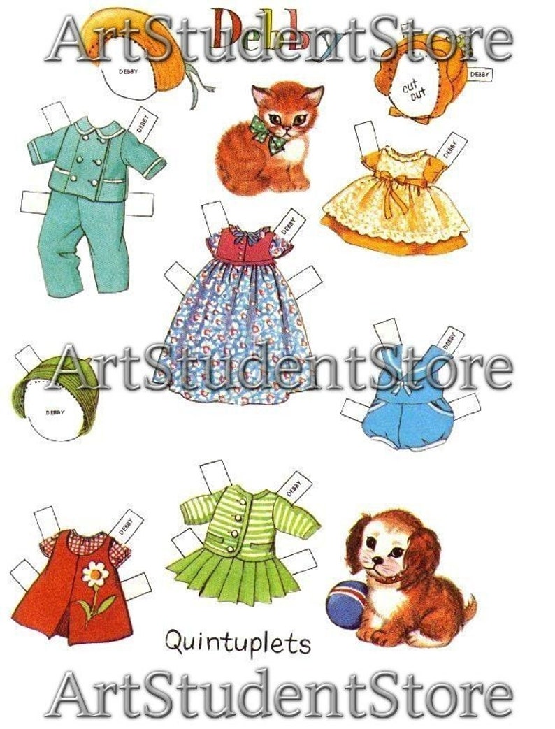 Digital Pdf Vintage Paper Dolls Cute Quintuplets Cut-outs C. - Etsy