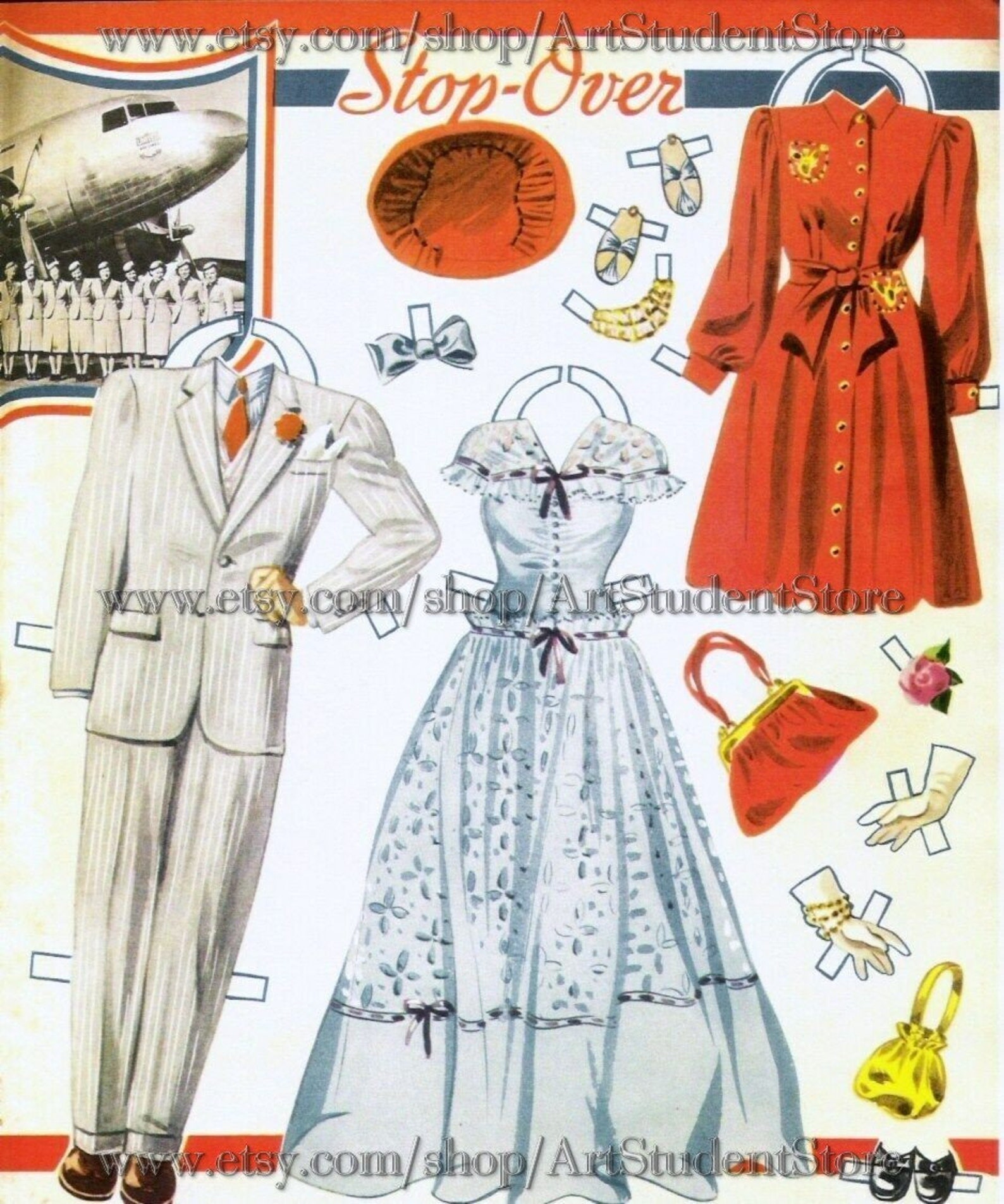 Digital Paper Dolls Download Pdfretro Airliner Pilot and - Etsy