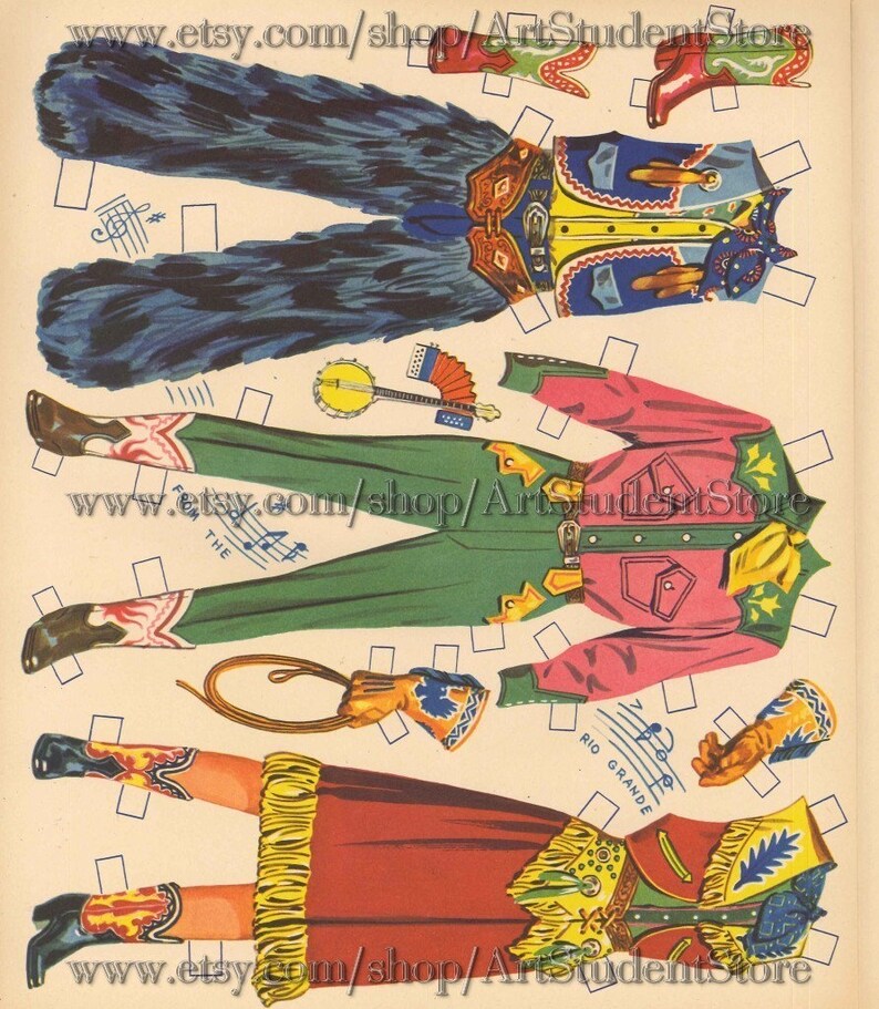 Pdf Printable Digital Vintage Paper Cowboy and Cowgirl 1955 - Etsy
