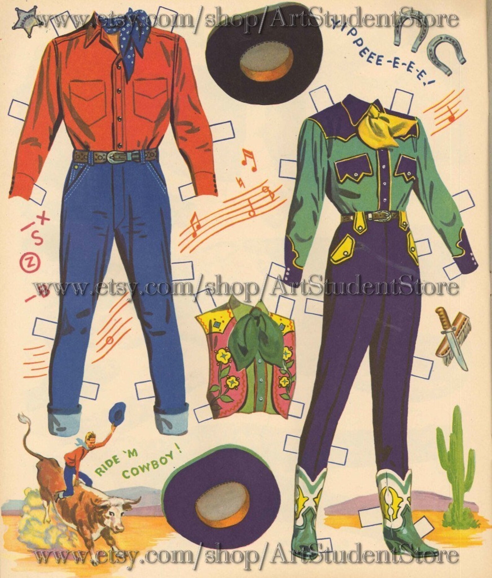 Pdf Printable Digital Vintage Paper Cowboy and Cowgirl 1955 - Etsy