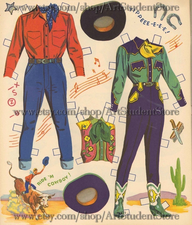 Pdf Printable Digital Vintage Paper Cowboy and Cowgirl 1955 - Etsy