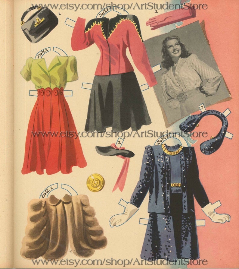 Printable Digital Pdf, Instant Vintage Paper Dolls Rita Hayworth 1942 ...