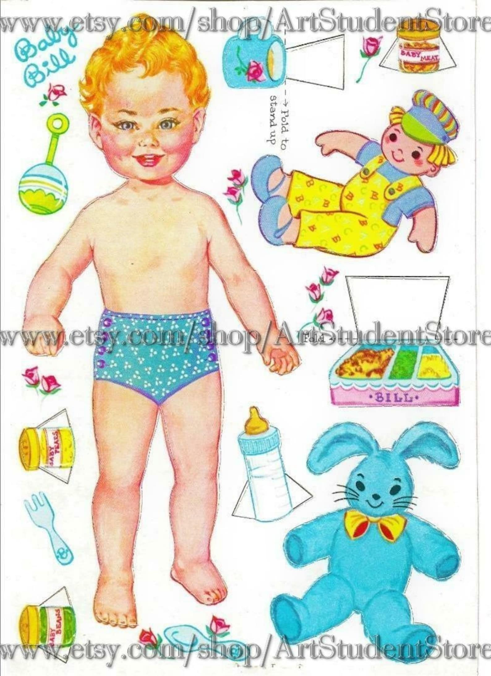 Instant Vintage Paper Dolls Jill and Bill Baby Brother and - Etsy