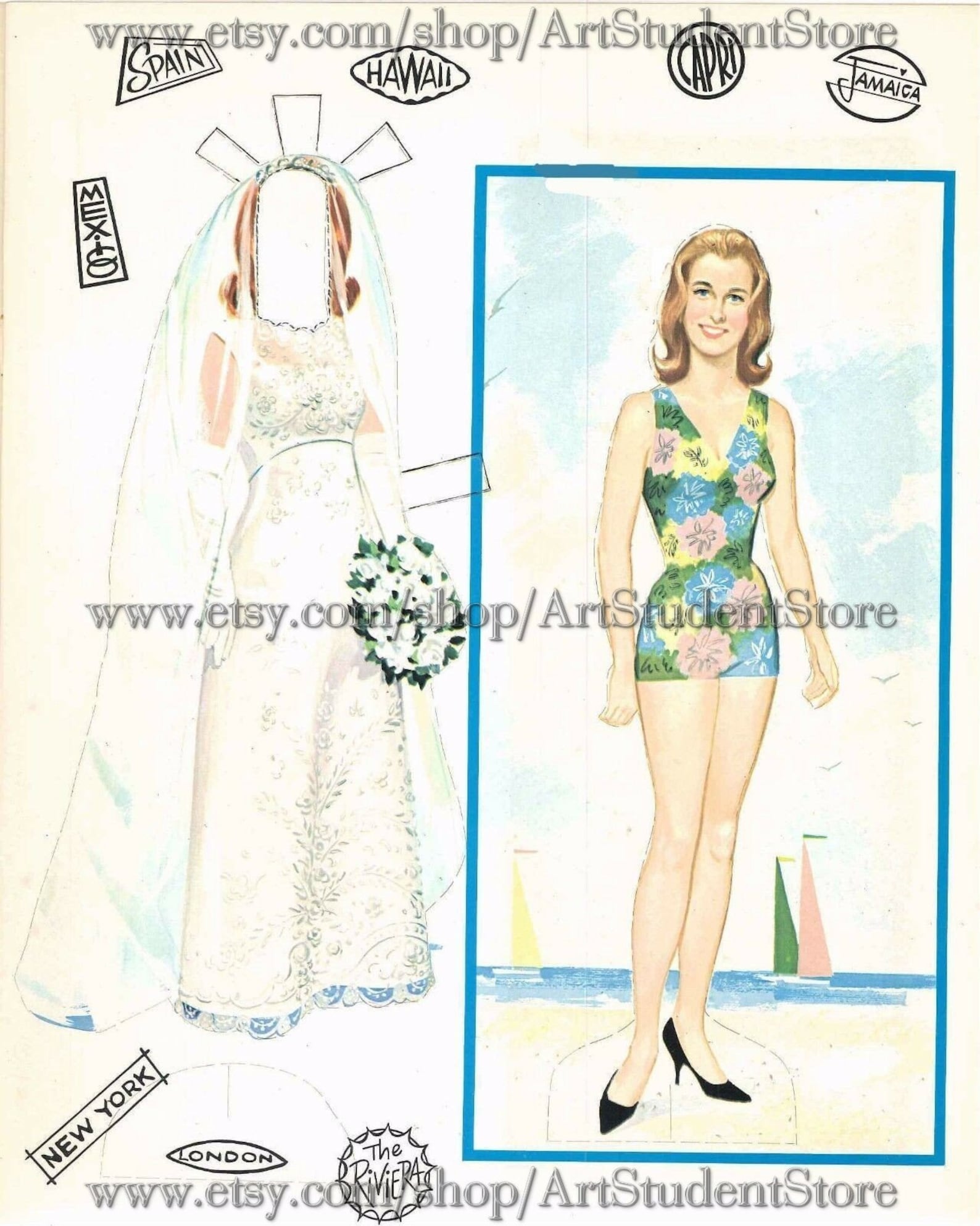 Vintage Paper Dolls Happy Bride 1960printable Digital Pdf - Etsy