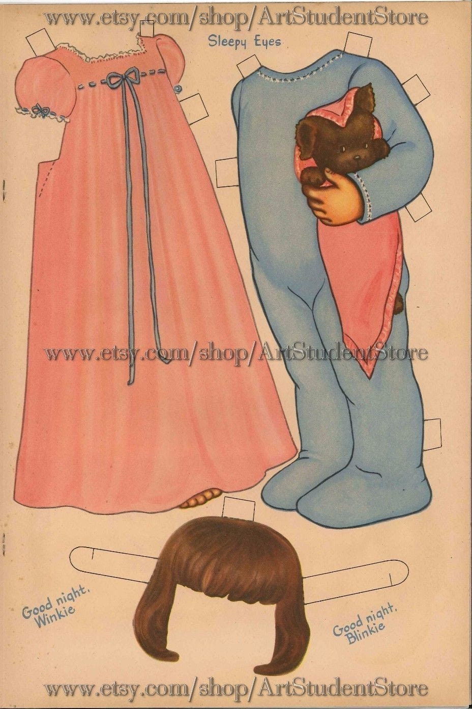 Pdf Printable Digital, Vintage Paper Dolls Toddler Sleeping Dolls 1945 ...