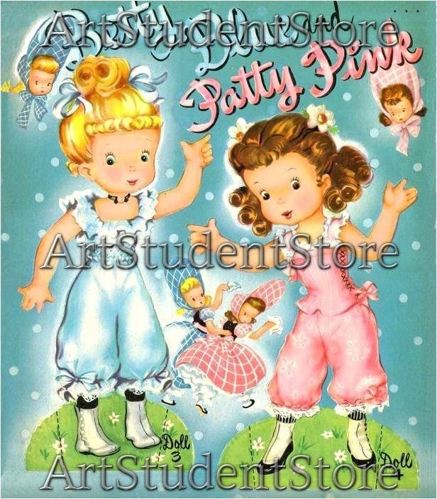 Pdf instant vintage paper dolls betty blue and patty pink | Etsy