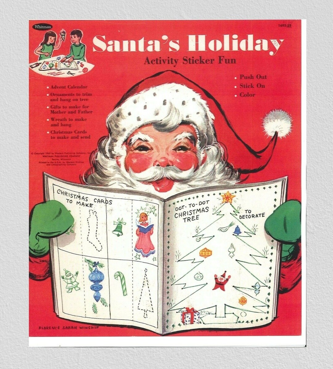 Pdf Printable Digital, Vintage Santas Holiday Activity Sticker Fun Book ...