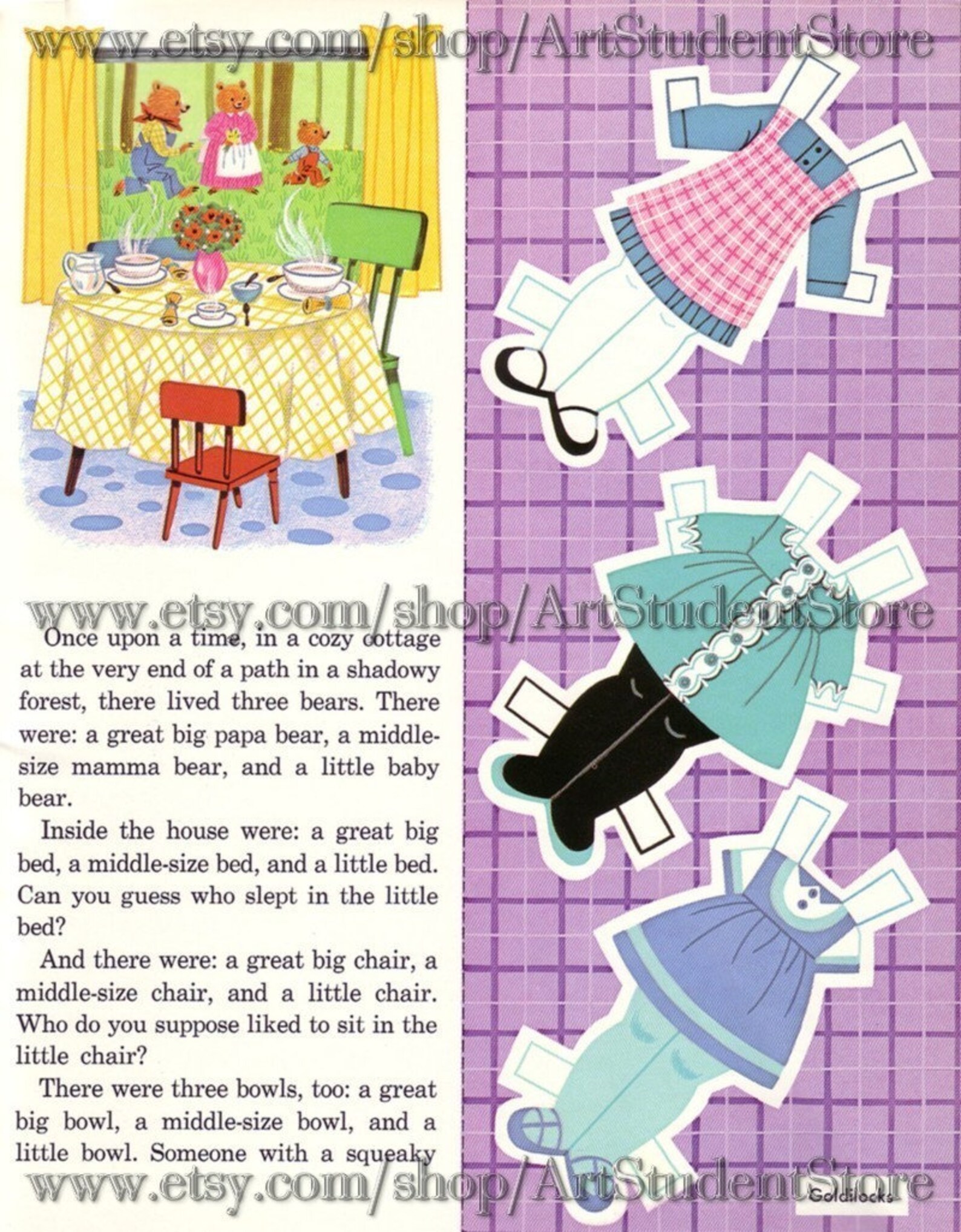 Vintage Paper Dolls Story to Read Goldilocks ,instant Digital Pdf - Etsy