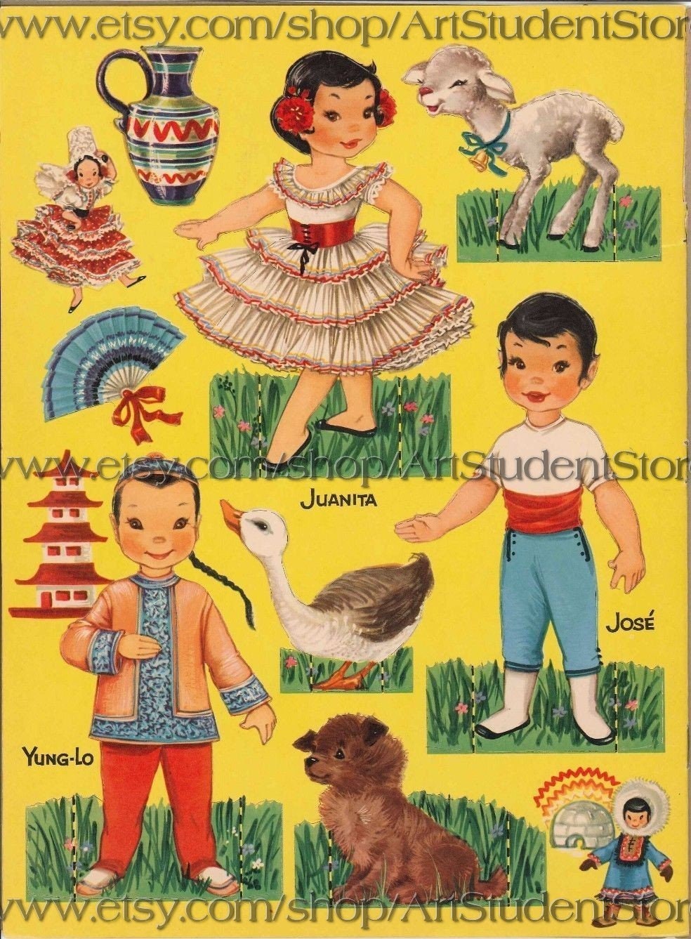 Pdf Printable Digital Vintage Paper Dolls Children Round - Etsy