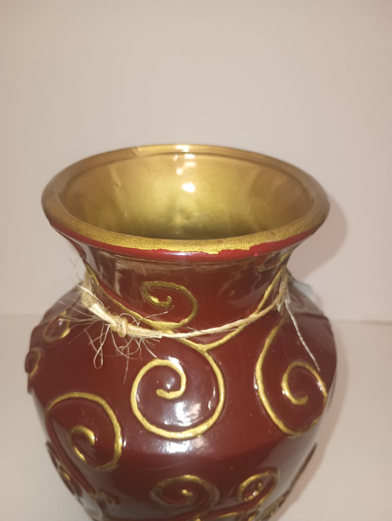 Ruby Red Ceramic Vase Embossed With Gold Vines 9.5 Inches Tall - Etsy