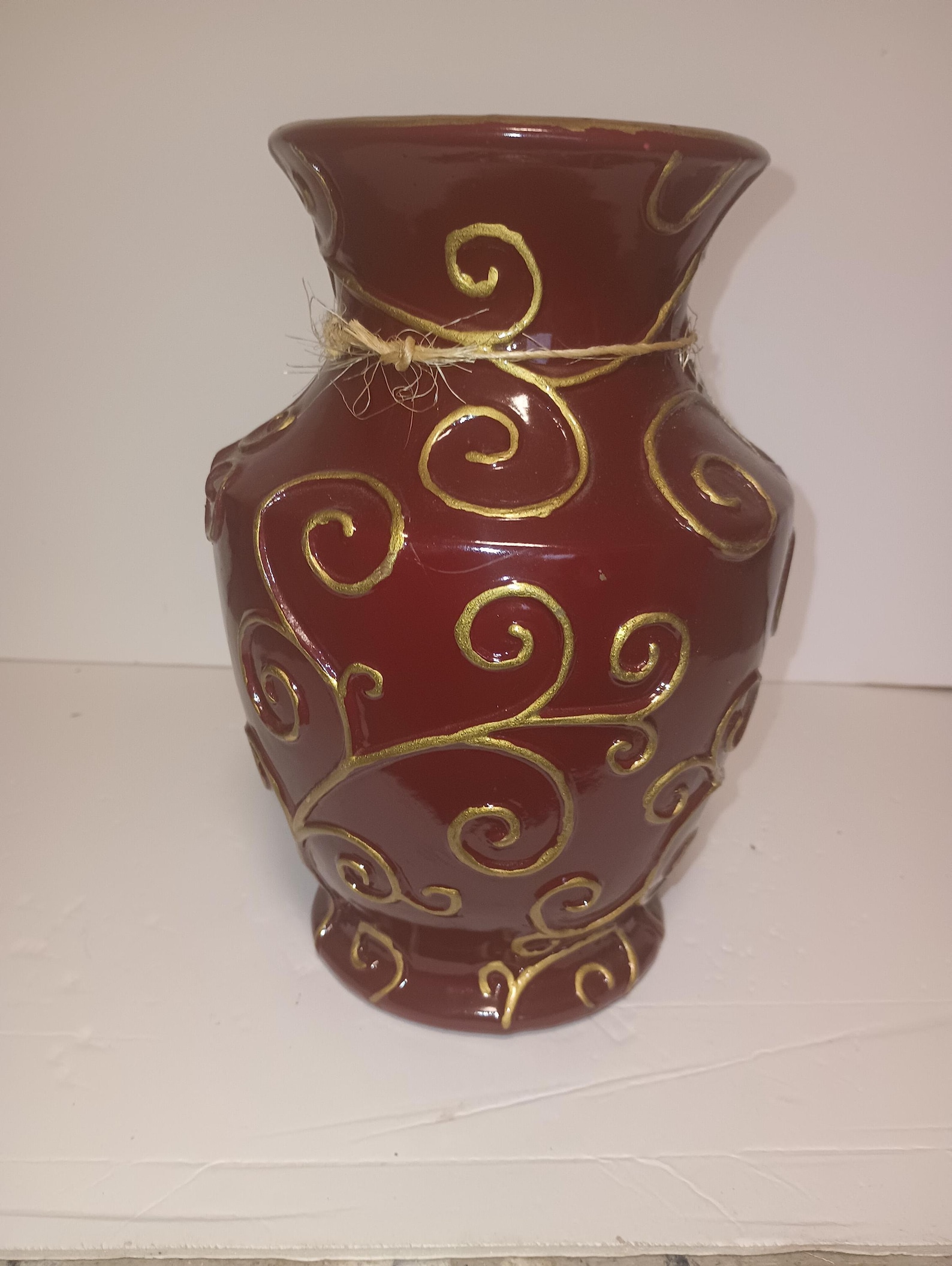 Ruby Red Ceramic Vase Embossed With Gold Vines 9.5 Inches Tall - Etsy