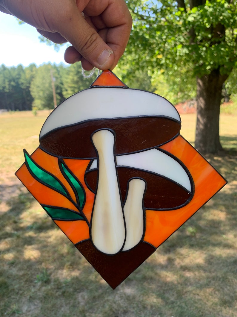 70s Mushroom Stained Glass Suncatcher - Etsy
