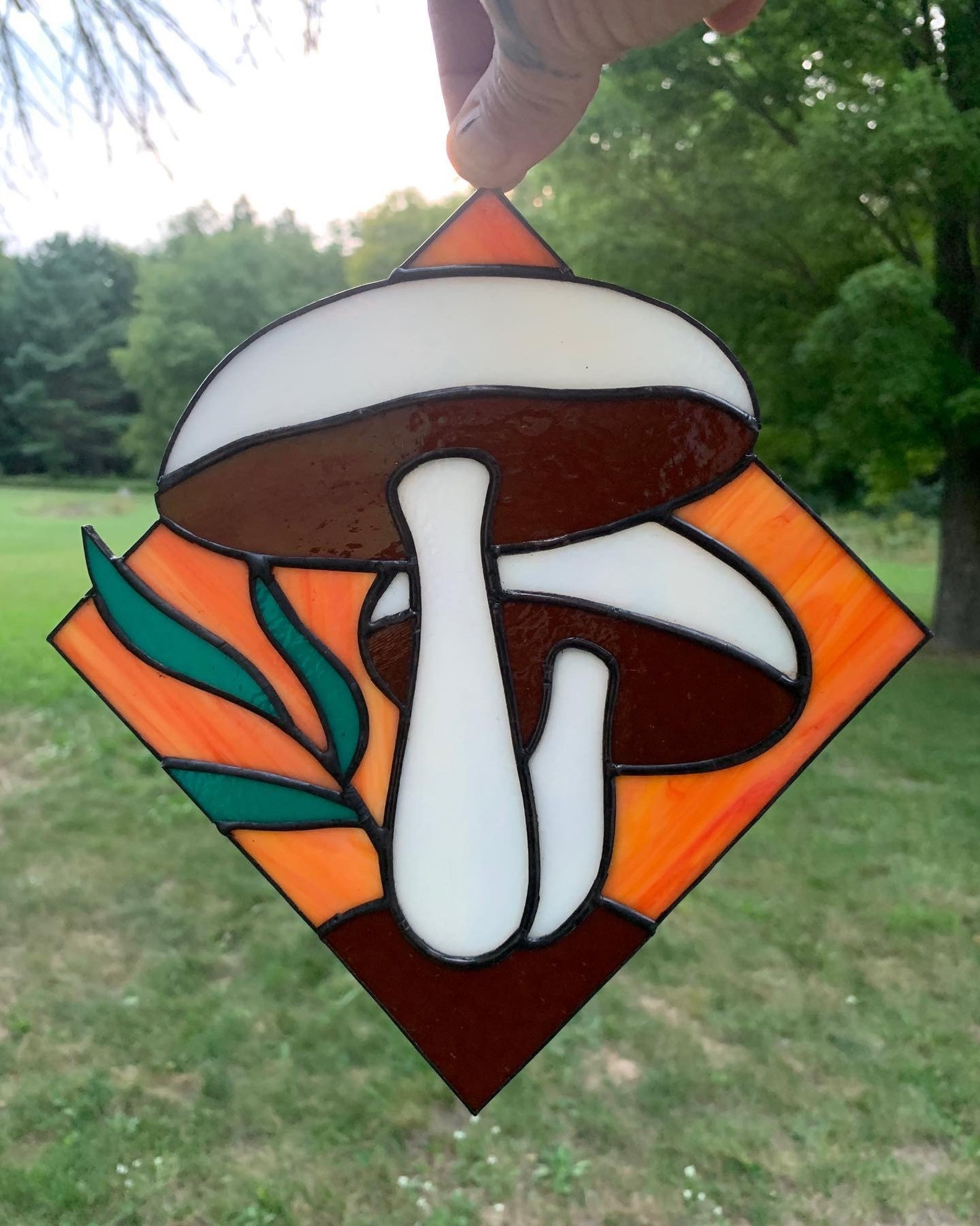 70s Mushroom Stained Glass Suncatcher - Etsy