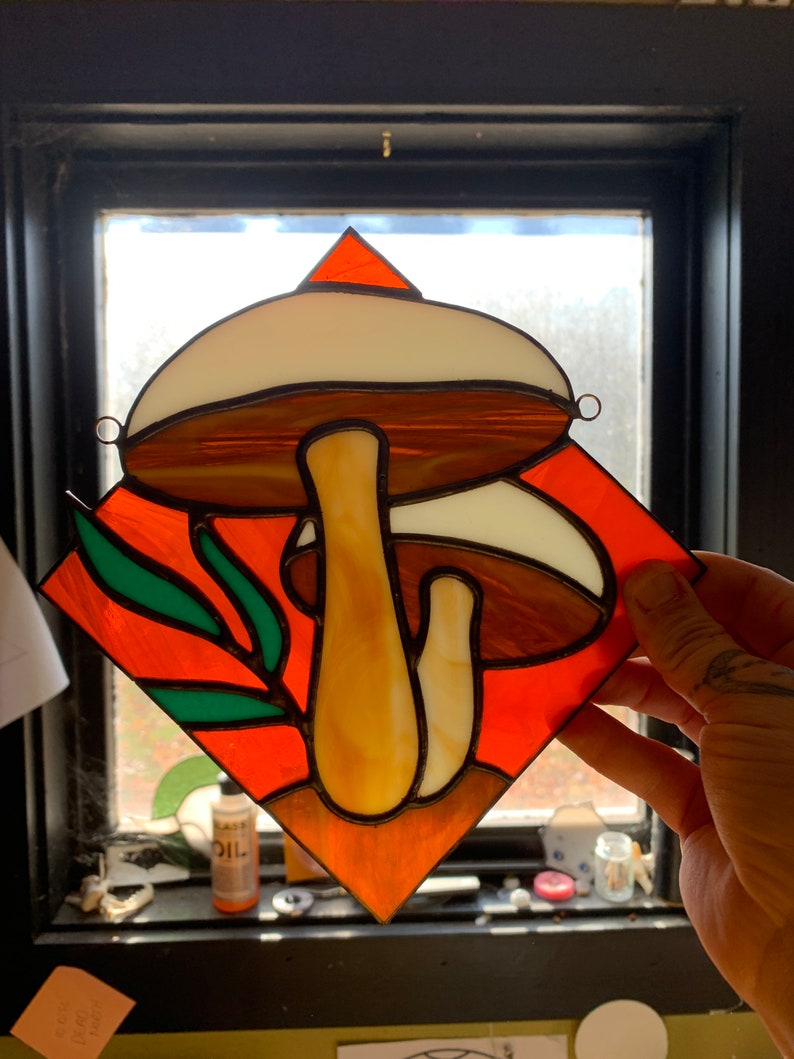 70s Mushroom Stained Glass Suncatcher - Etsy