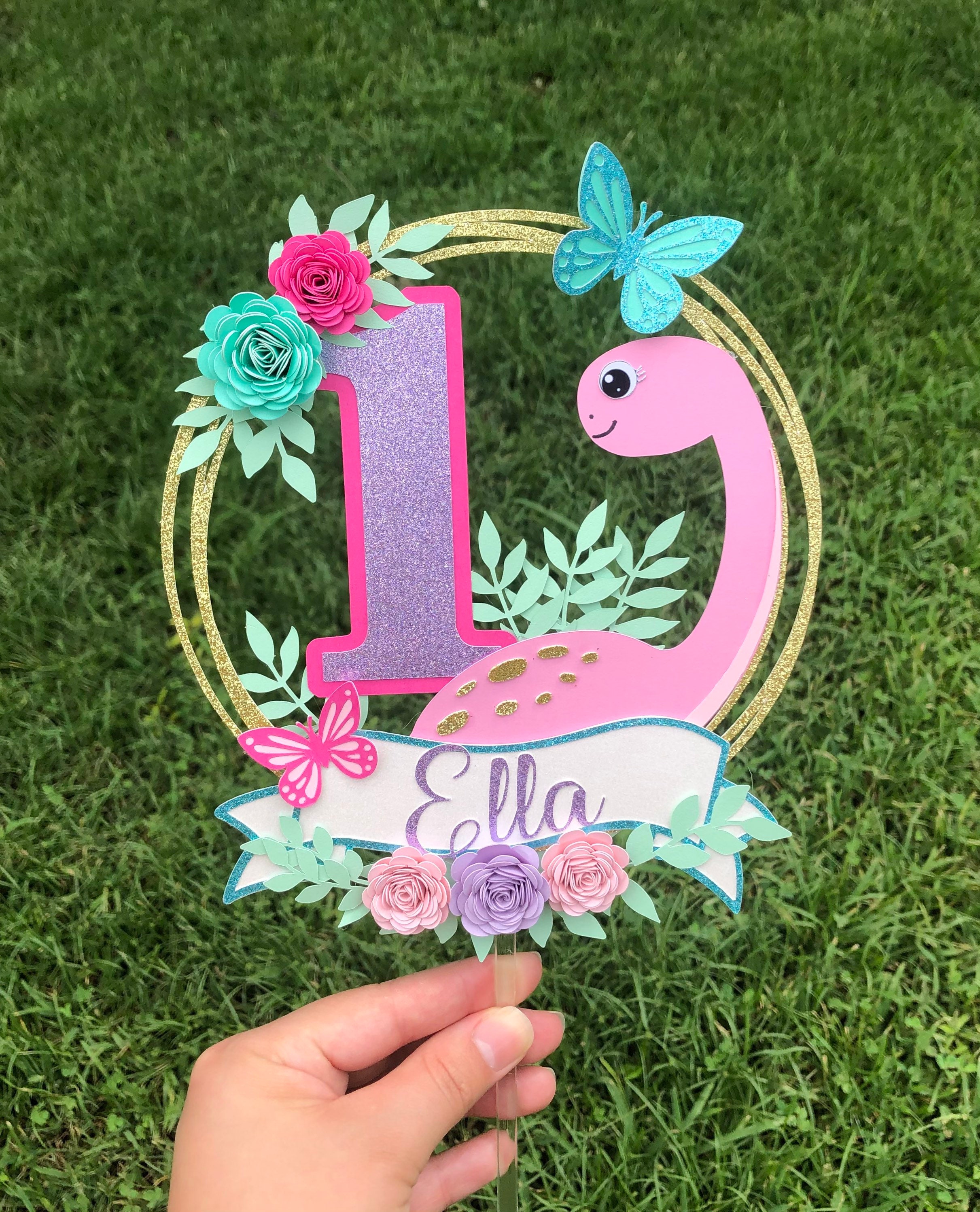 Dinosaur Cake Topper Girl, Dinosaur Cake Topper, Girl Cake Topper ...