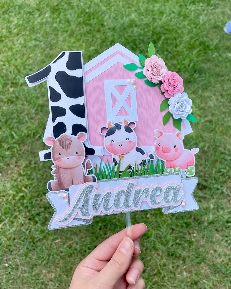 Pink Farm Cake Topper, Farm Cake Topper, Farm Animals, Pig Cake Topper ...