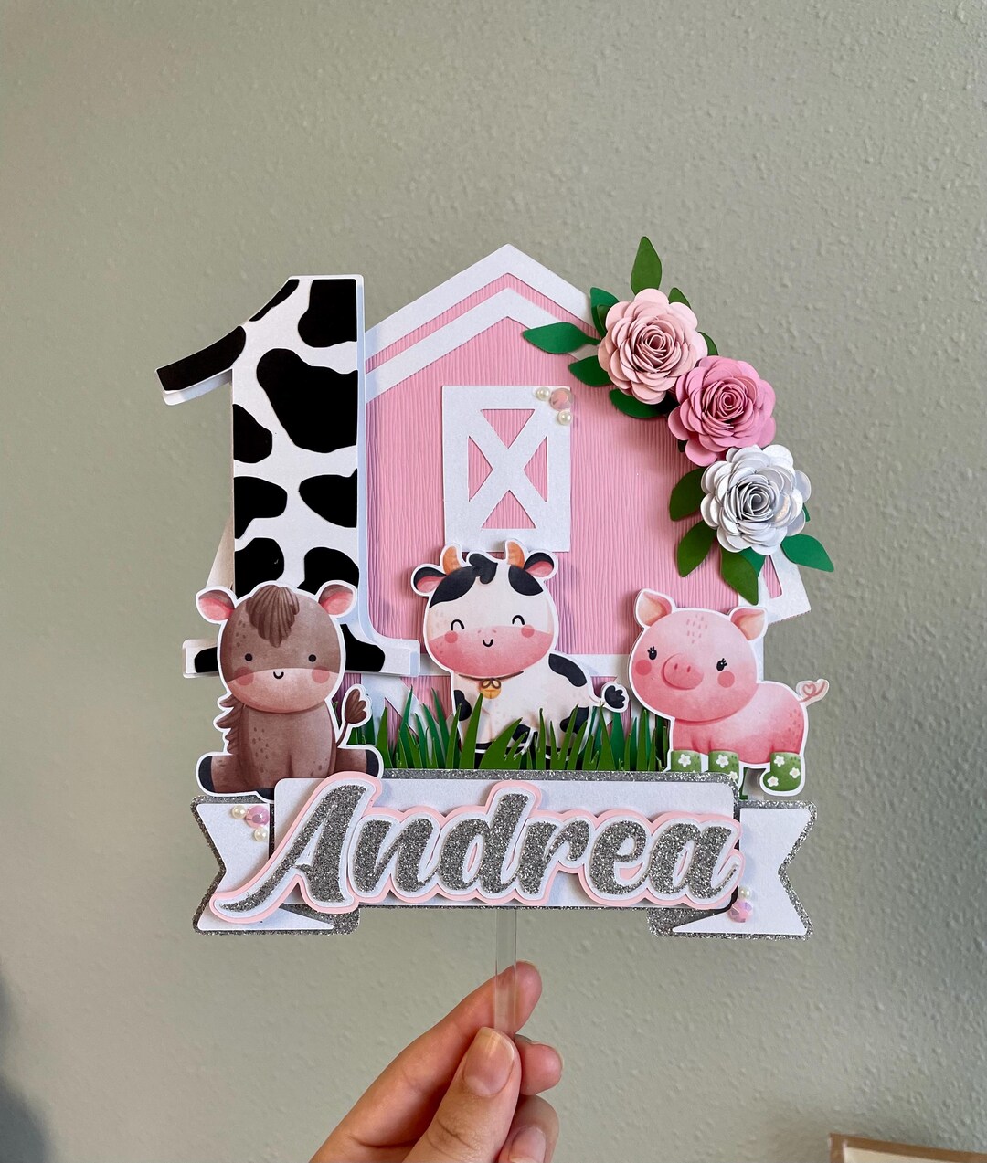 Pink Farm Cake Topper, Farm Cake Topper, Farm Animals, Pig Cake Topper ...
