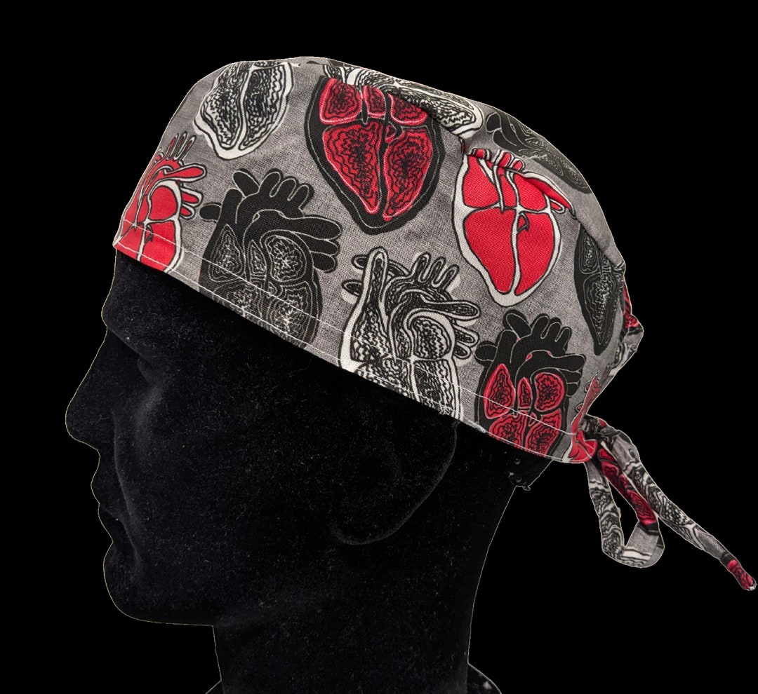 Red Black Heart Organ Scrub Cap Funny Scrub Cap Scrub Nurse Surgeon ...