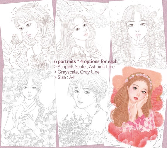 GIRLS IN SPRING Coloring Set Bundle Pack 6 Portraits 8 - Etsy