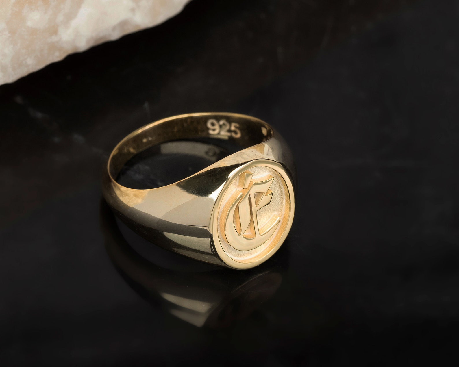 Gothic Initial Signet Ring for Men Signet Letter Ring Gold - Etsy