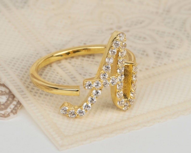 Custom Diamond Initial Ring Silver Women Personalized - Etsy