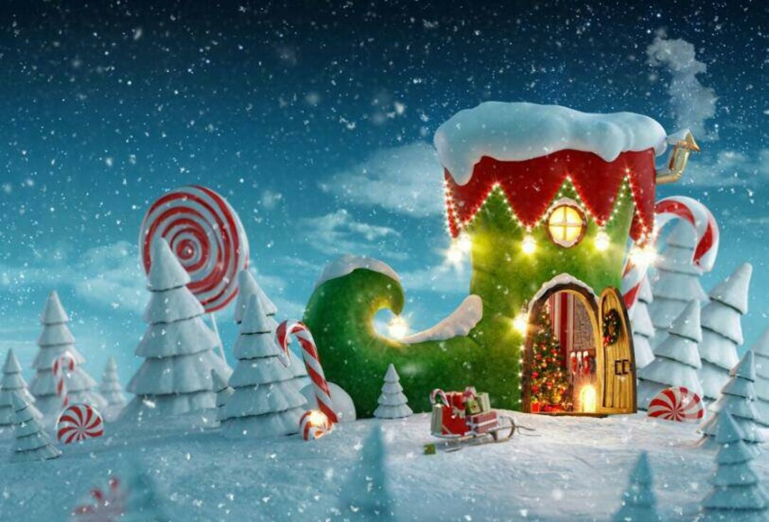 Christmas Elf House Backdrop: Winter Wonderland Photography Banner - Etsy