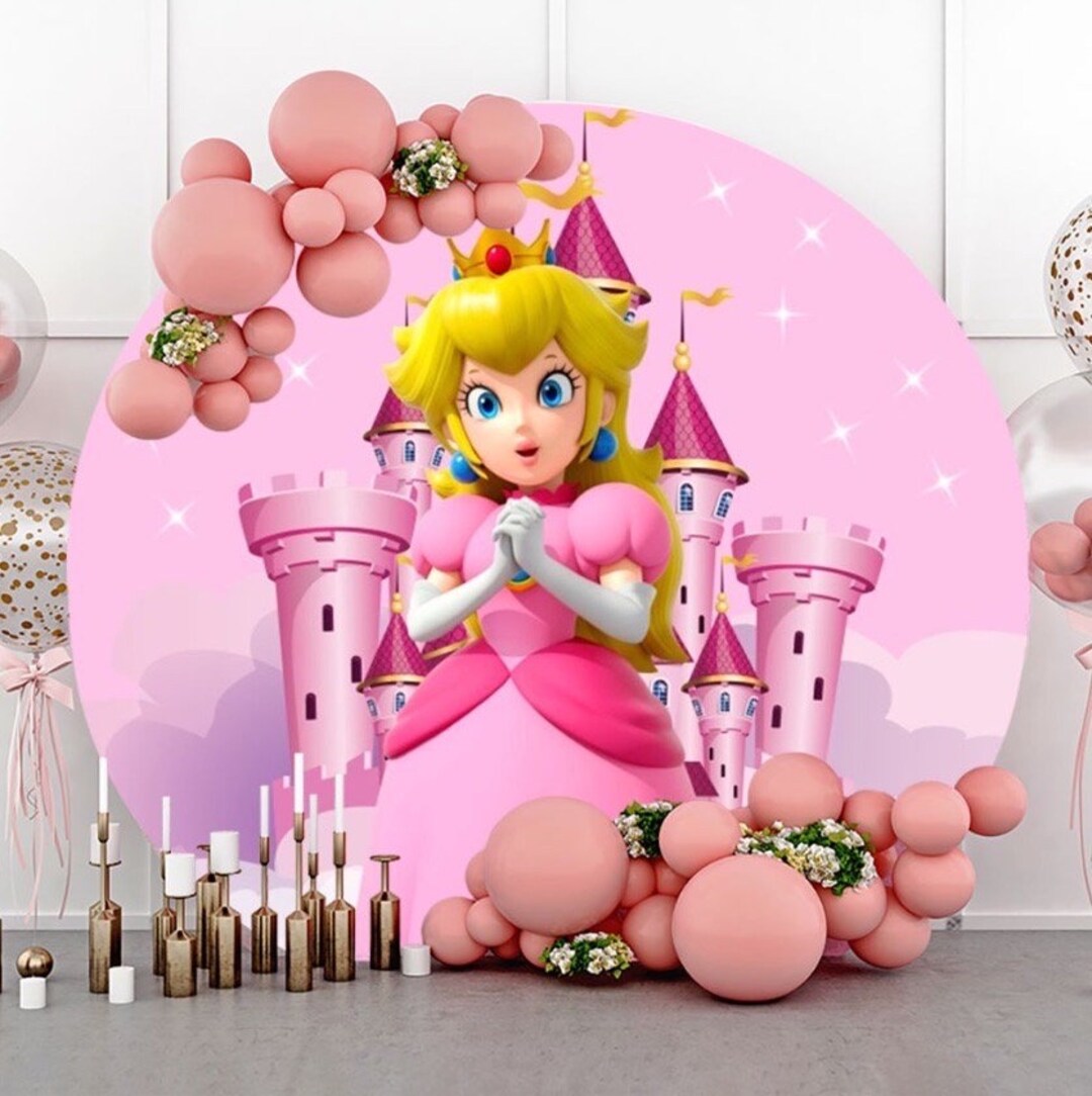 Pink Castle Princess Peach Round Arch Backdrop Cover for Girls Birthday ...