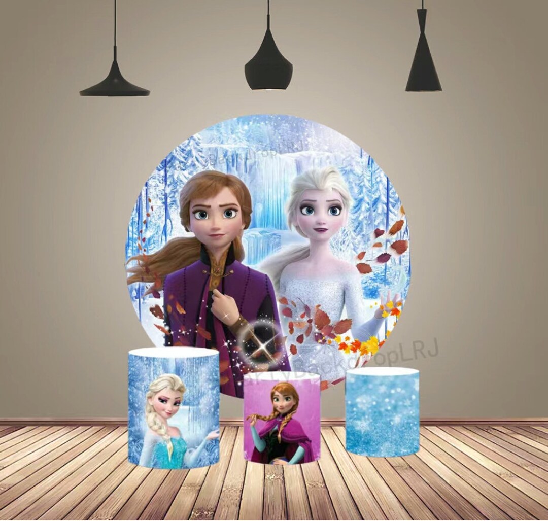 Cartoon Arch Backdrop Princess Elsa Sisters Birthday Round Photography ...