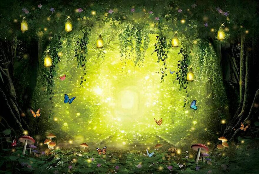 Butterfly Mushrooms Forest Fairyland Fairy Tale Dream Photography Backdrop Vinyl Cloth Theme ...