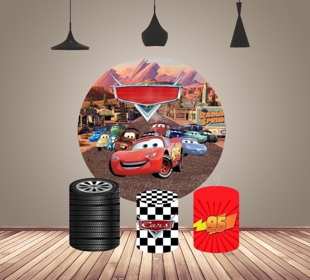 Round Birthday Photography Background Cover Disney Cars Theme Arch ...