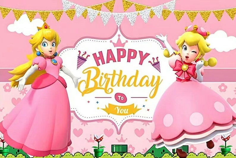 Princess Peach Birthday Backdrop: Cartoon Girl Party Banner - Etsy Canada