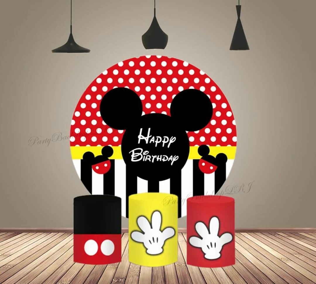 Cartoon Mickey Mouse Round Backdrop Baby Shower Birthday Photography ...