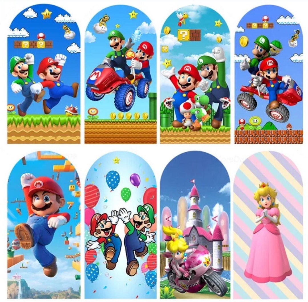 Double Sided Kids Birthday Arch Cover Baby Super Mario Theme Arch ...