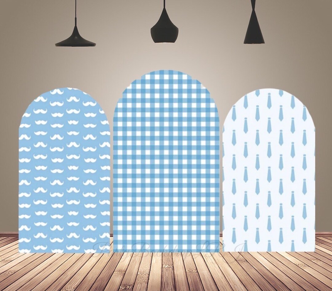 Blue Checkered Arch Backdrop Cover: Mustache, Tie, Gingham - Double ...