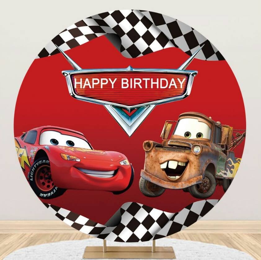 Round Red Cars Birthday Backdrop Cover: Circle Photography Background ...